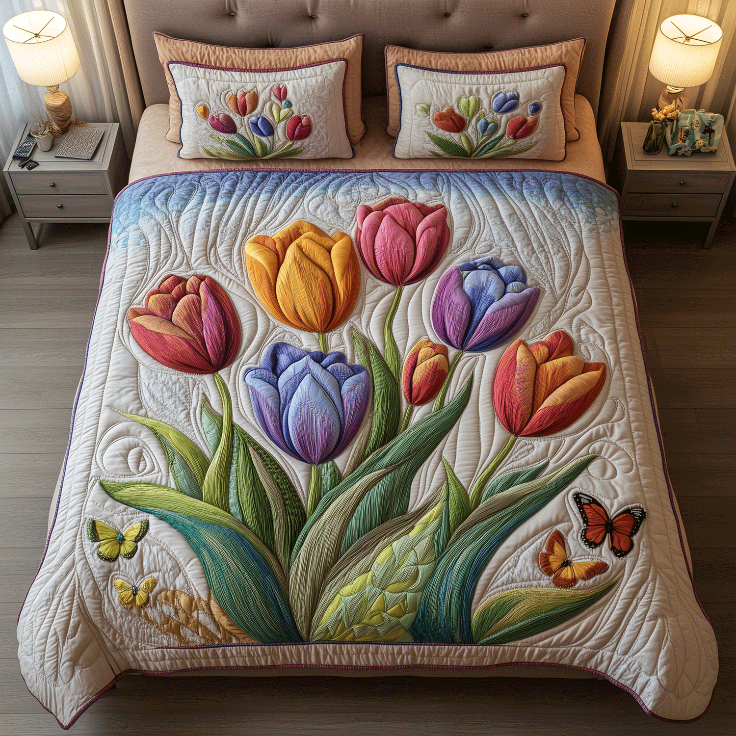 Blooming Tulip 3-Piece Quilted Bedding Set NCU0TH2577 – Vantique