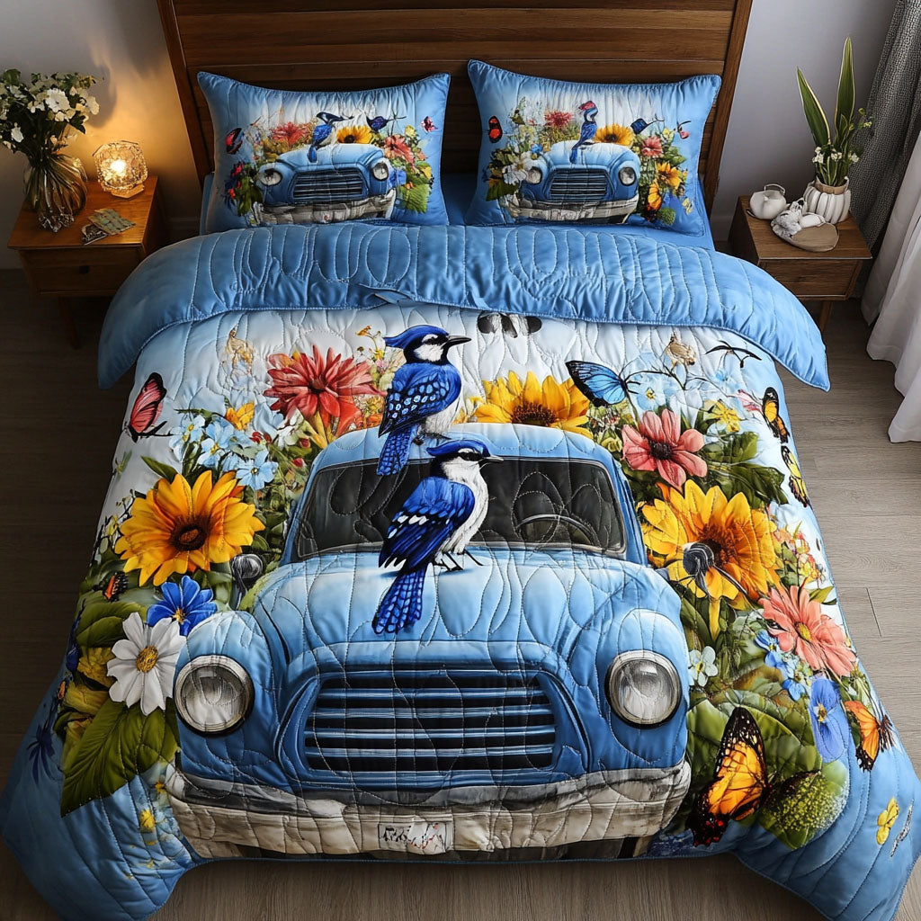 Blossom Blue Jays 3-Piece Quilted Bedding Set NCU0NT5804 – Vantique