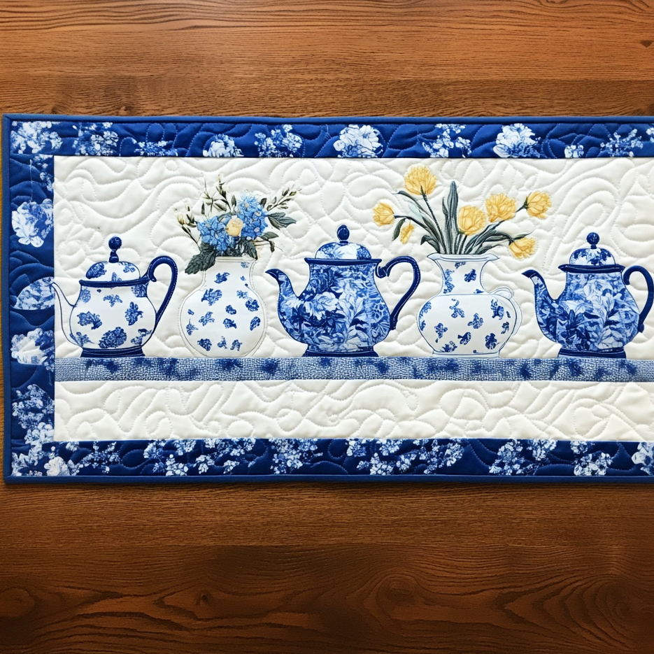 Blue Line Quilted Table Runner NCU0PT1510 – Vantique