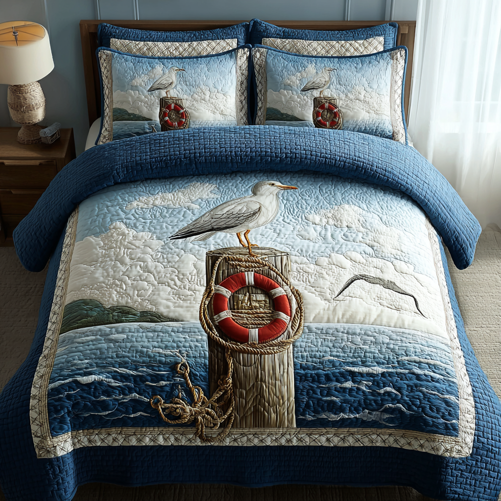 Blue Seagull 3-Piece Quilted Bedding Set NCU0DK10780 – Vantique