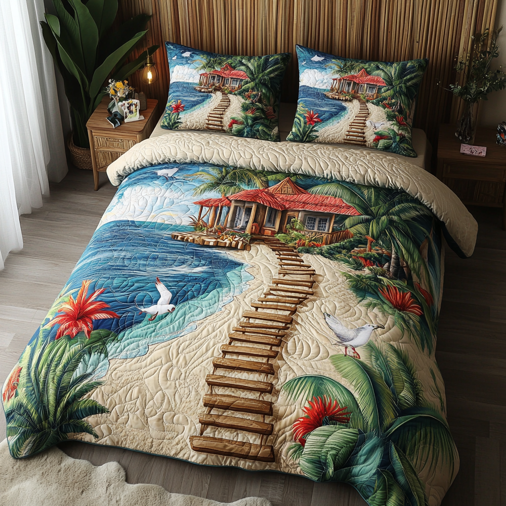 Blue Tide 3-Piece Quilted Bedding Set NCU0VL2327 – Vantique