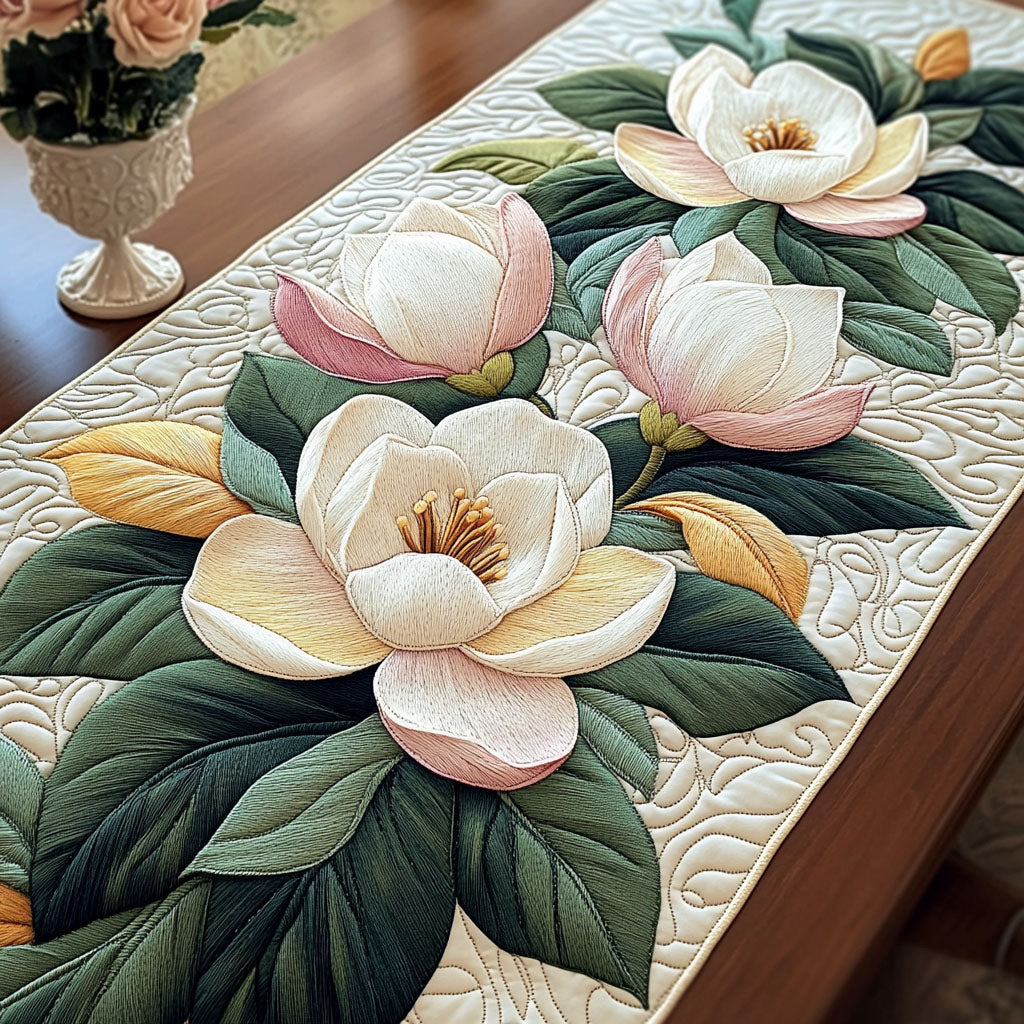 Blush Magnolia Whisper Quilted Table Runner NCU0NT3695 – Vantique