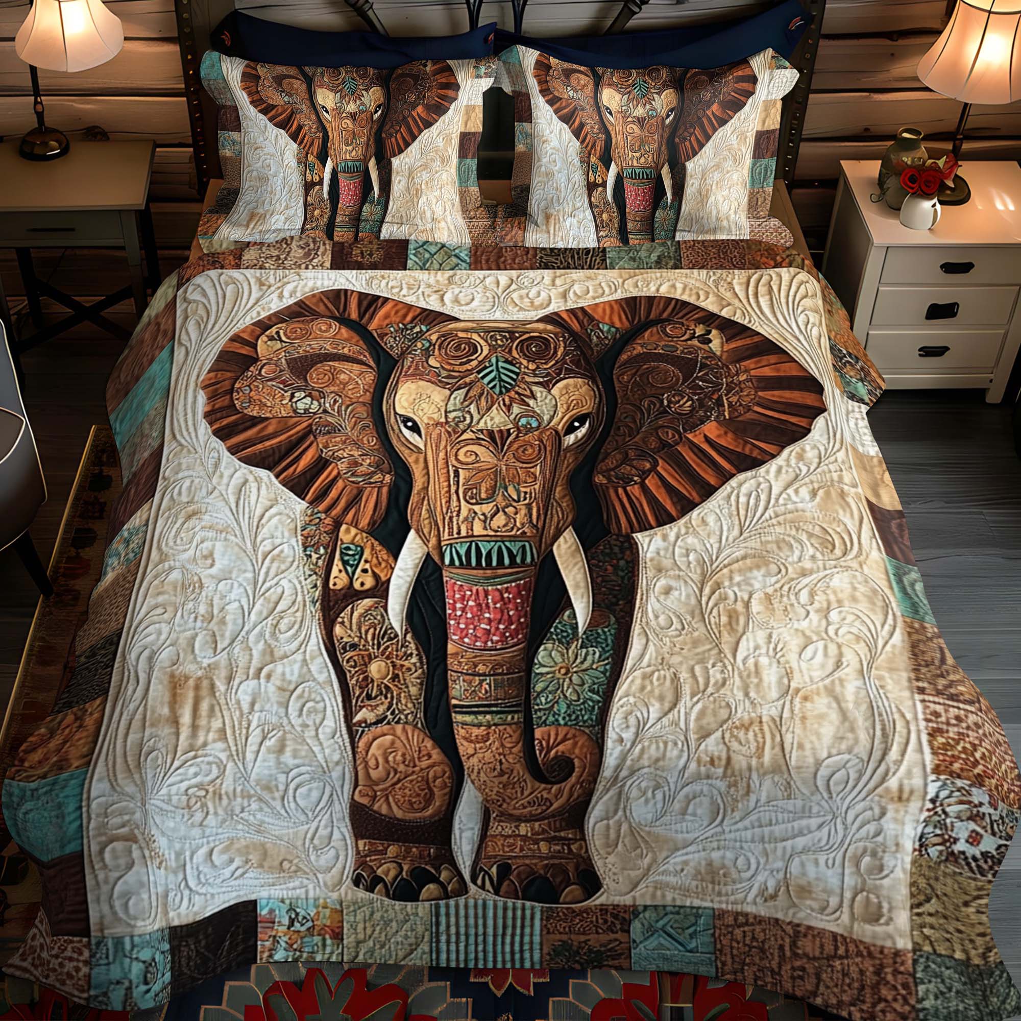 Bohemian Trunk 3-Piece Quilted Bedding Set NCU0NT938 – Vantique