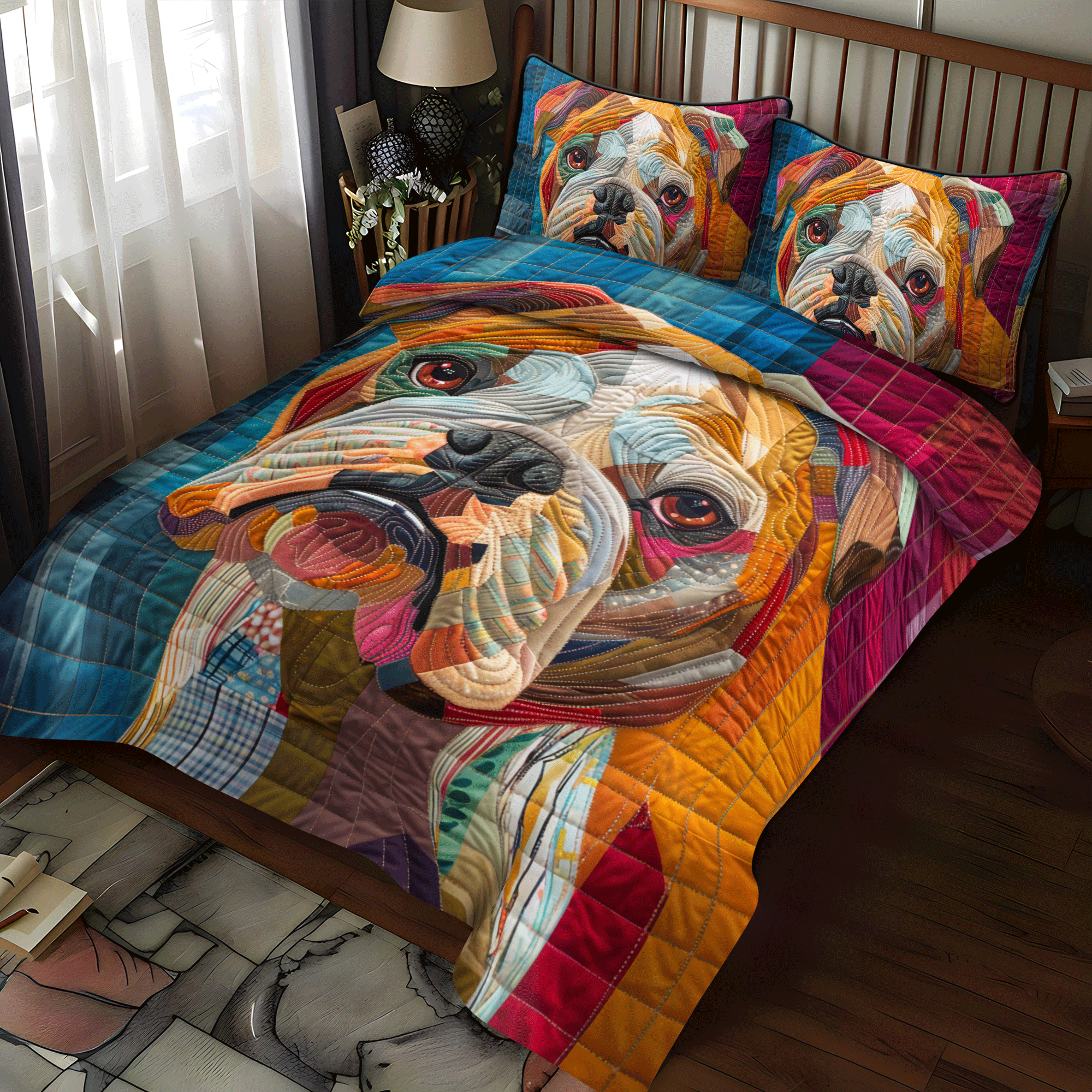 Bold Bulldog 3-Piece Quilted Bedding Set NCU0DV1680 – Vantique