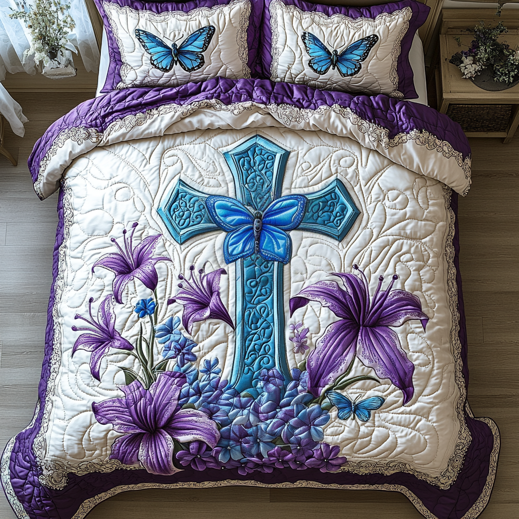 Bold Cross 3-Piece Quilted Bedding Set NCU0DK8148 – Vantique