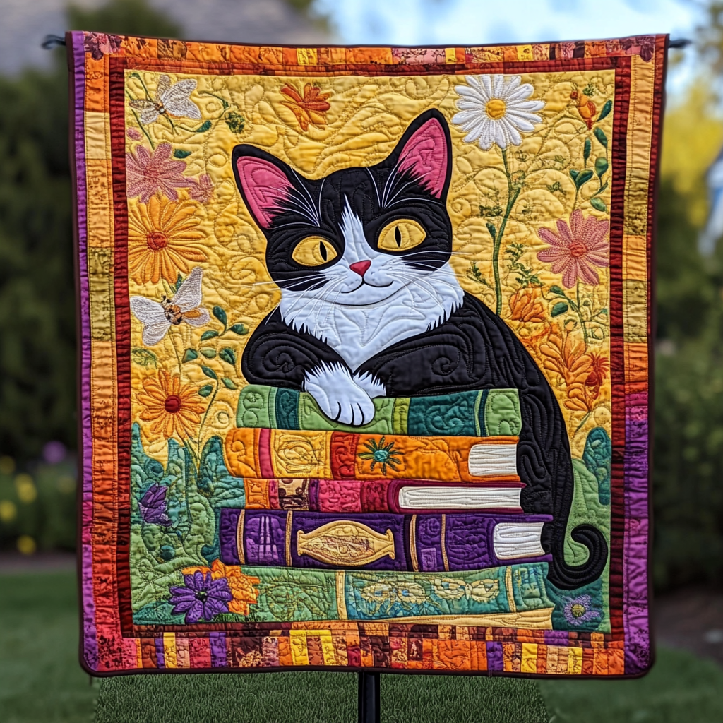 Bookstack Kitty Quilted Blanket NCU0VH252 – Vantique