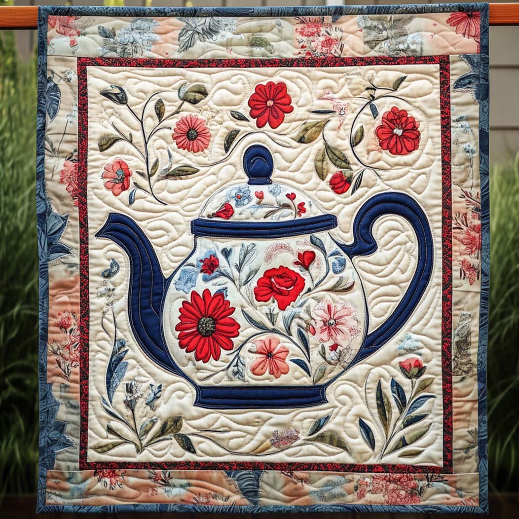 Botanical Teapot Charm Art Quilt Hanging NCU0NT832 – Vantique