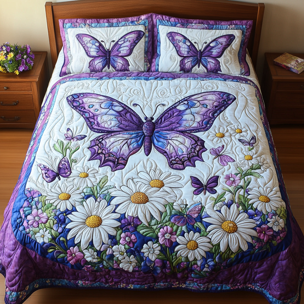 Butterfly Bloom 3-Piece Quilted Bedding Set NCU0VH5077 – Vantique