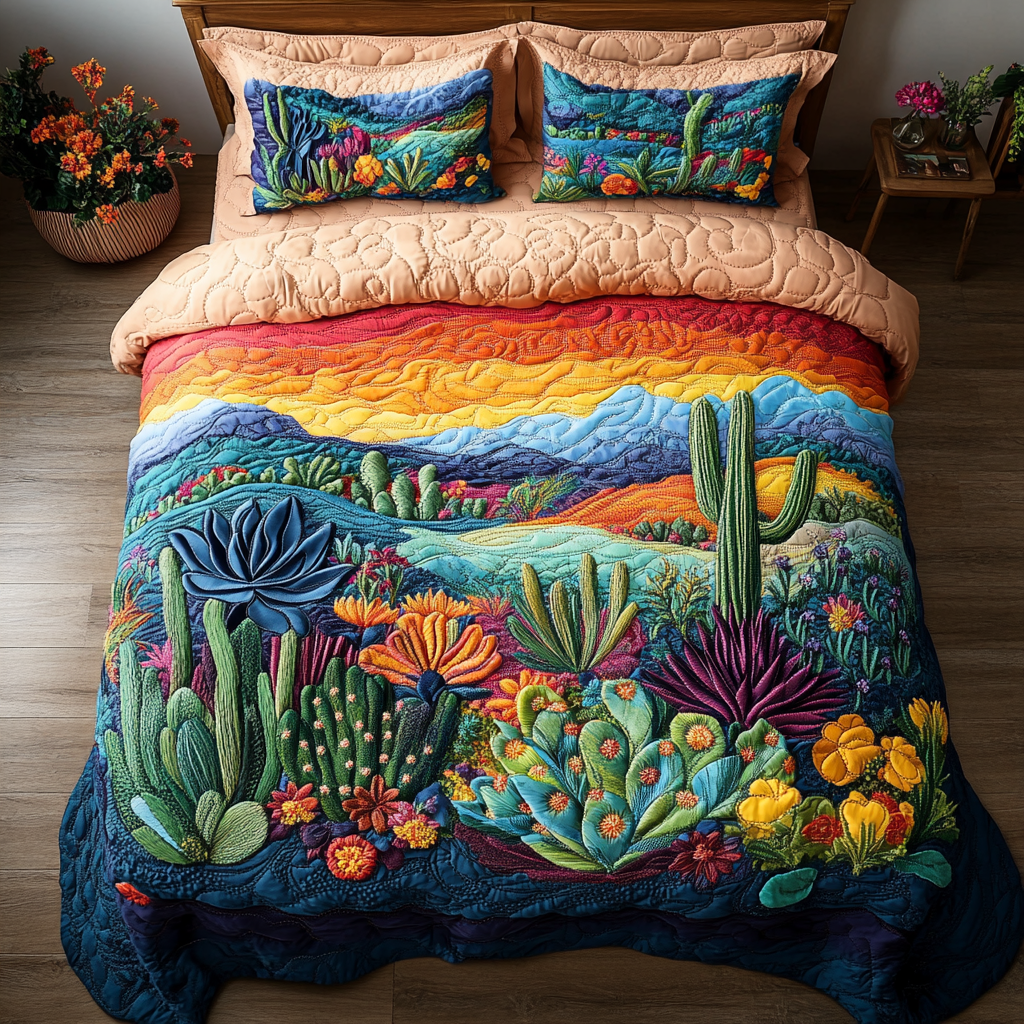 Cactus Comfort 3-Piece Quilted Bedding Set NCU0VH2308 – Vantique