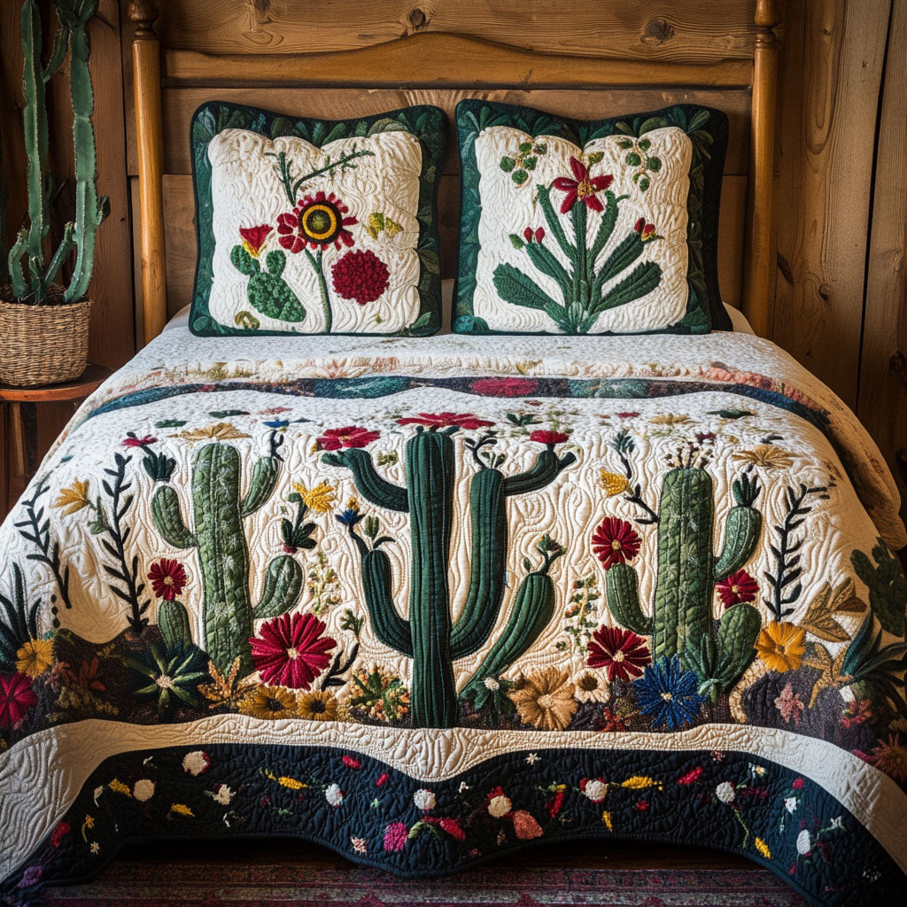 Cactus Glow 3-Piece Quilted Bedding Set NCU0PT2564 – Vantique