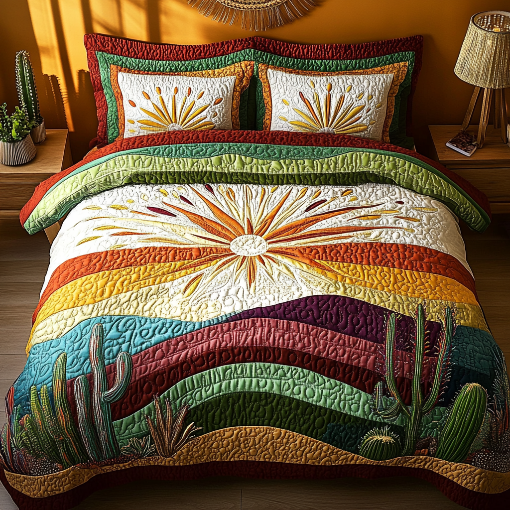 Cactus Sunset 3-Piece Quilted Bedding Set NCU0VT118 – Vantique