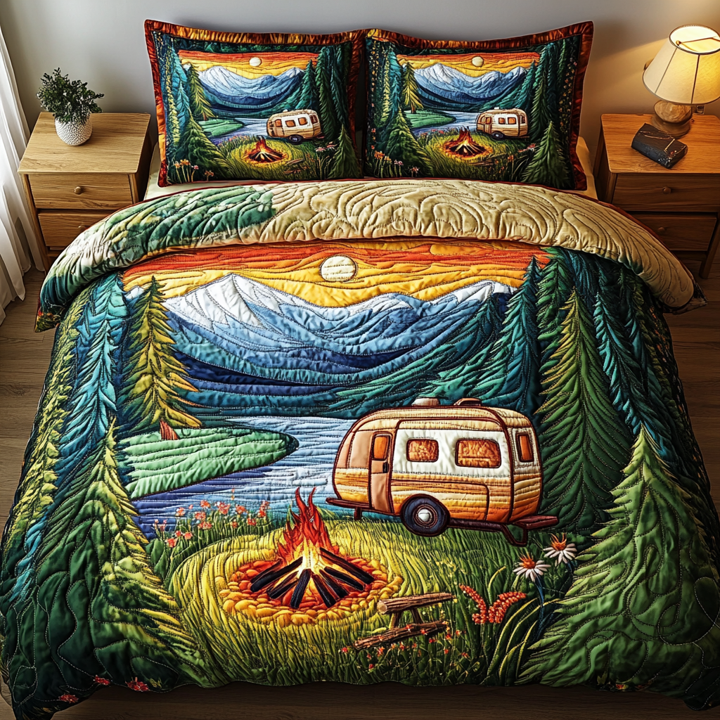 Camping RV Lake 3-Piece Quilted Bedding Set NCU0DV6121 – Vantique