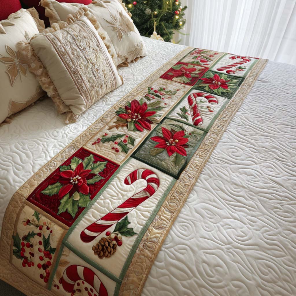 Candy and Poinsettia Quilted Bed Runner NCU0NT9888 – Vantique
