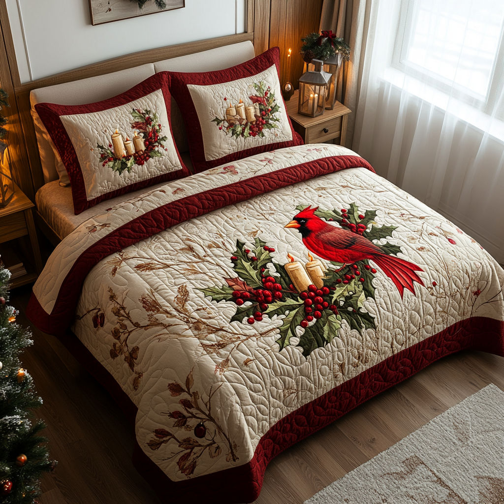 Cardinal Glow 3-Piece Quilted Bedding Set NCU0DV2165 – Vantique