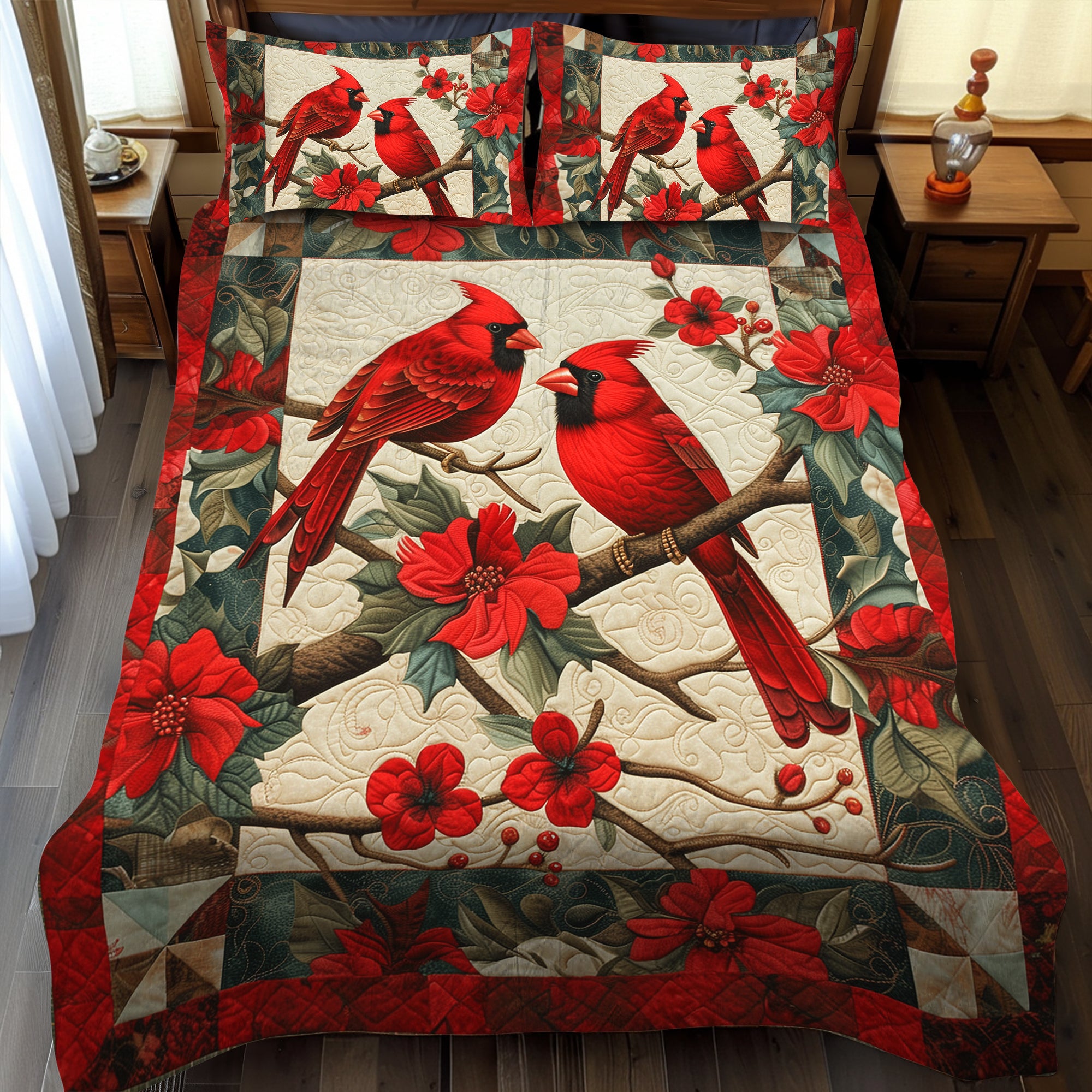 Cardinal Love 3-Piece Quilted Bedding Set NCU0TH922 – Vantique