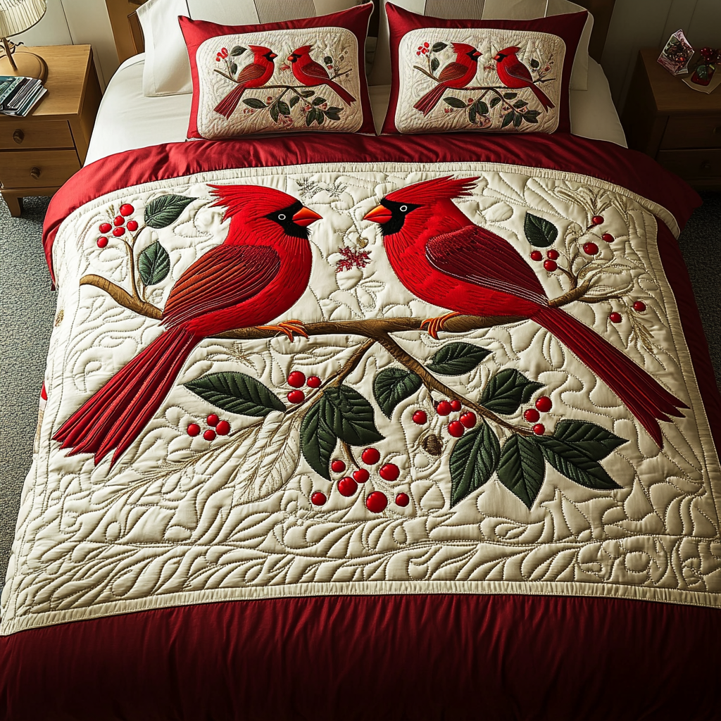 Cardinal Bloom 3-Piece Quilted Bedding Set NCU0DK9943 – Vantique