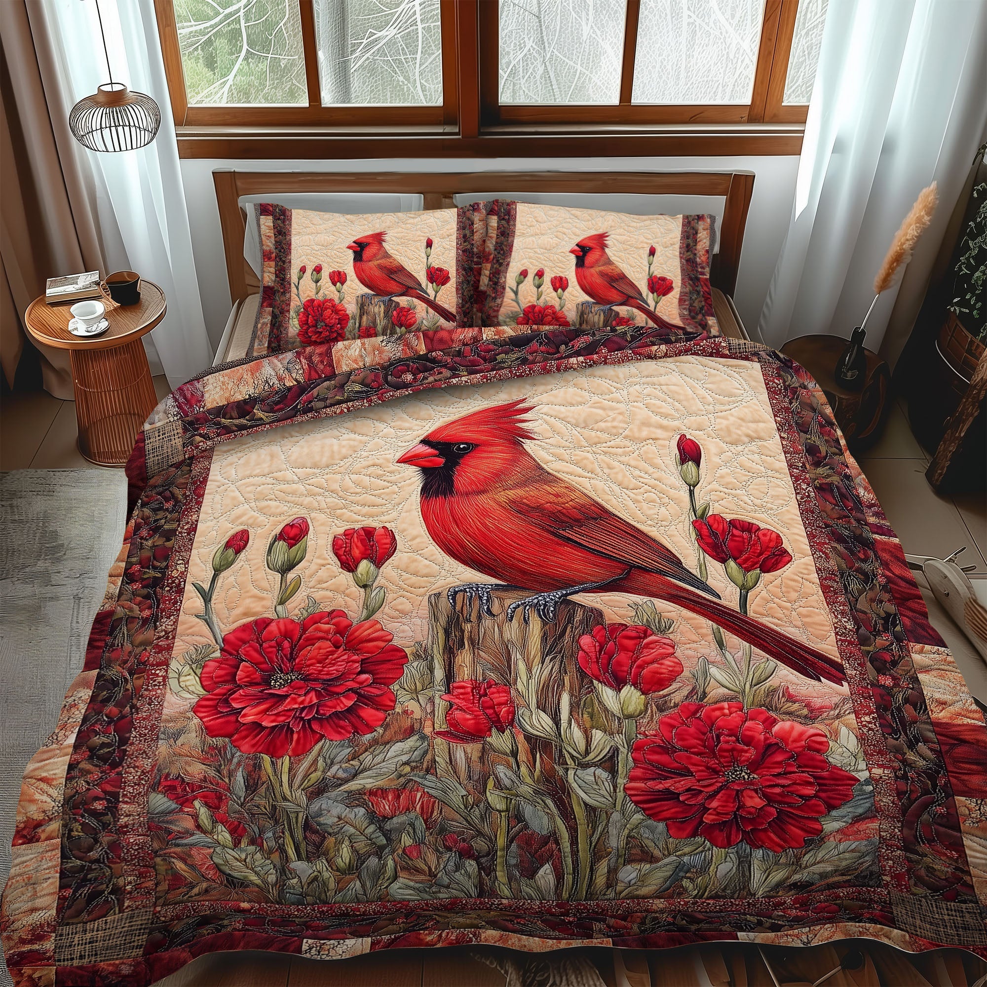 Cardinal Bloom 3-Piece Quilted Bedding Set NCU0PT6173 – Vantique