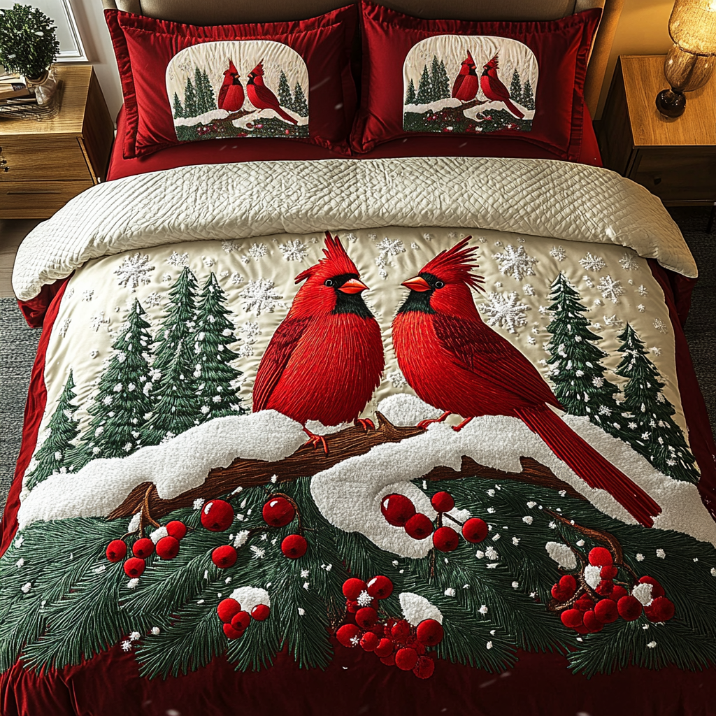 Cardinal Christmas Delight 3-Piece Quilted Bedding Set NCU0DK2605 ...