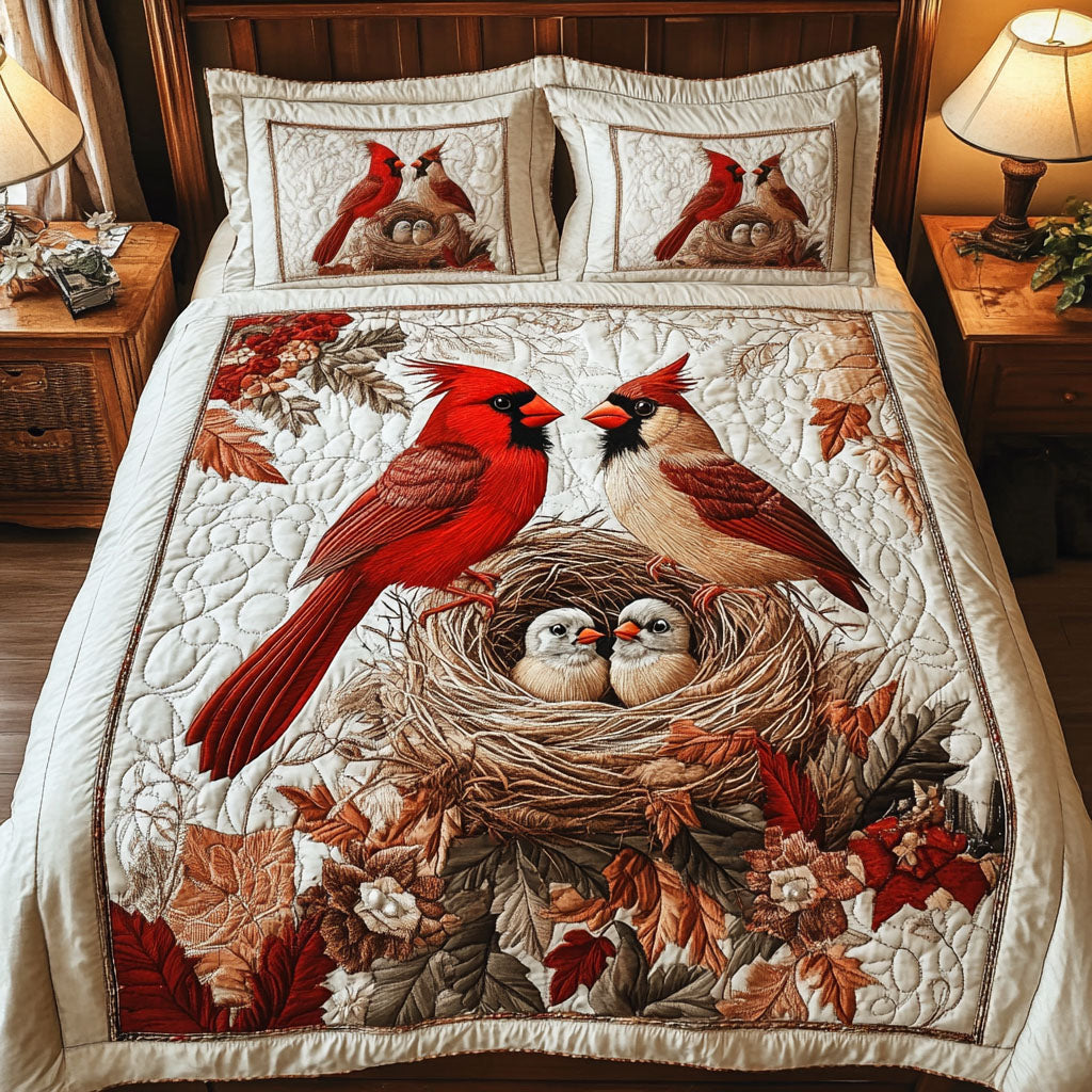 Cardinal Family Nest 3-Piece Quilted Bedding Set NCU0NT2907 – Vantique