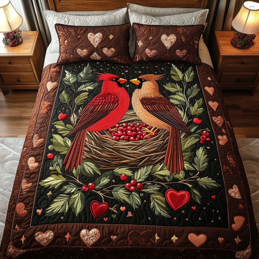 Cardinal Heart Nest 3-Piece Quilted Bedding Set NCU0NT2908 – Vantique