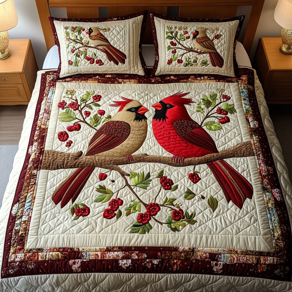 Cardinal Hearts 3-Piece Quilted Bedding Set NCU0NT2723 – Vantique