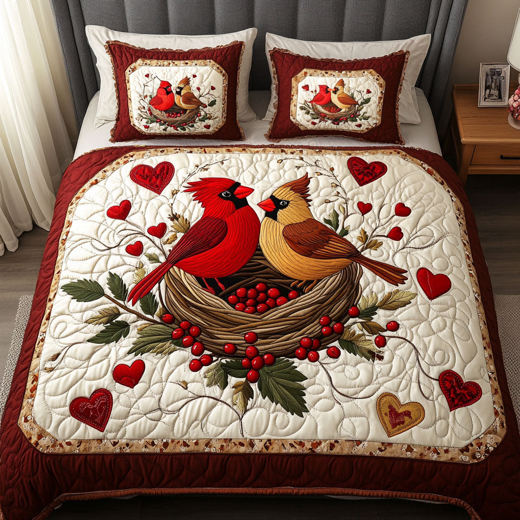 Cardinal Love Circle 3-Piece Quilted Bedding Set NCU0NT2909 – Vantique