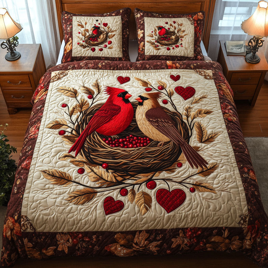 Cardinal Pair Harmony 3-Piece Quilted Bedding Set NCU0NT2910 – Vantique
