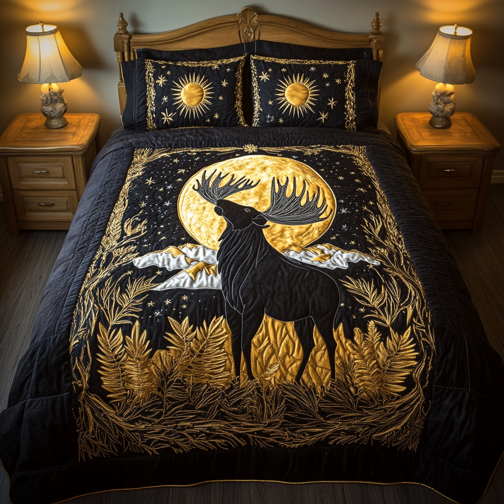 Celestial Stag 3-Piece Quilted Bedding Set NCU0VH2006 – Vantique