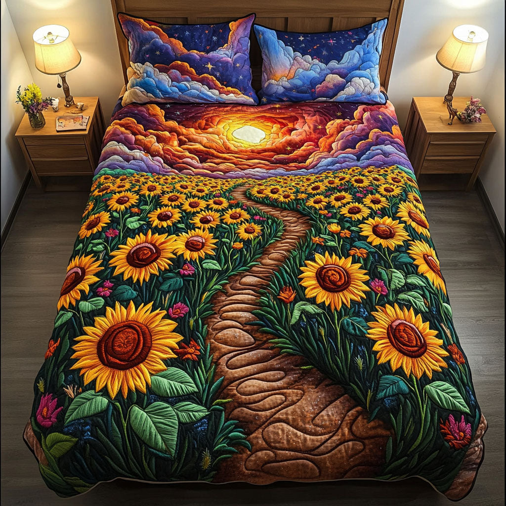 Celestial Sunflower Trail 3-Piece Quilted Bedding Set NCU0NT4379 – Vantique