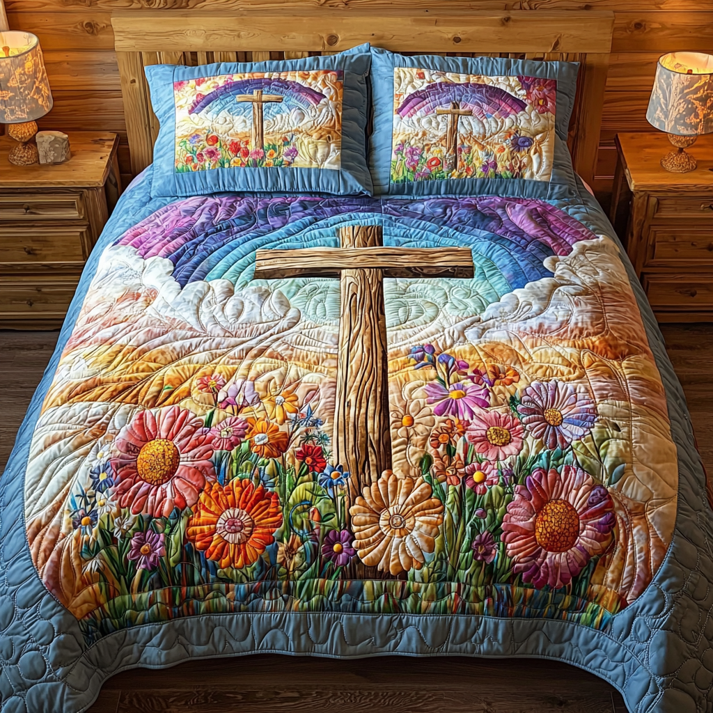 Christian Cross Glory 3-Piece Quilted Bedding Set NCU0DV6246 – Vantique
