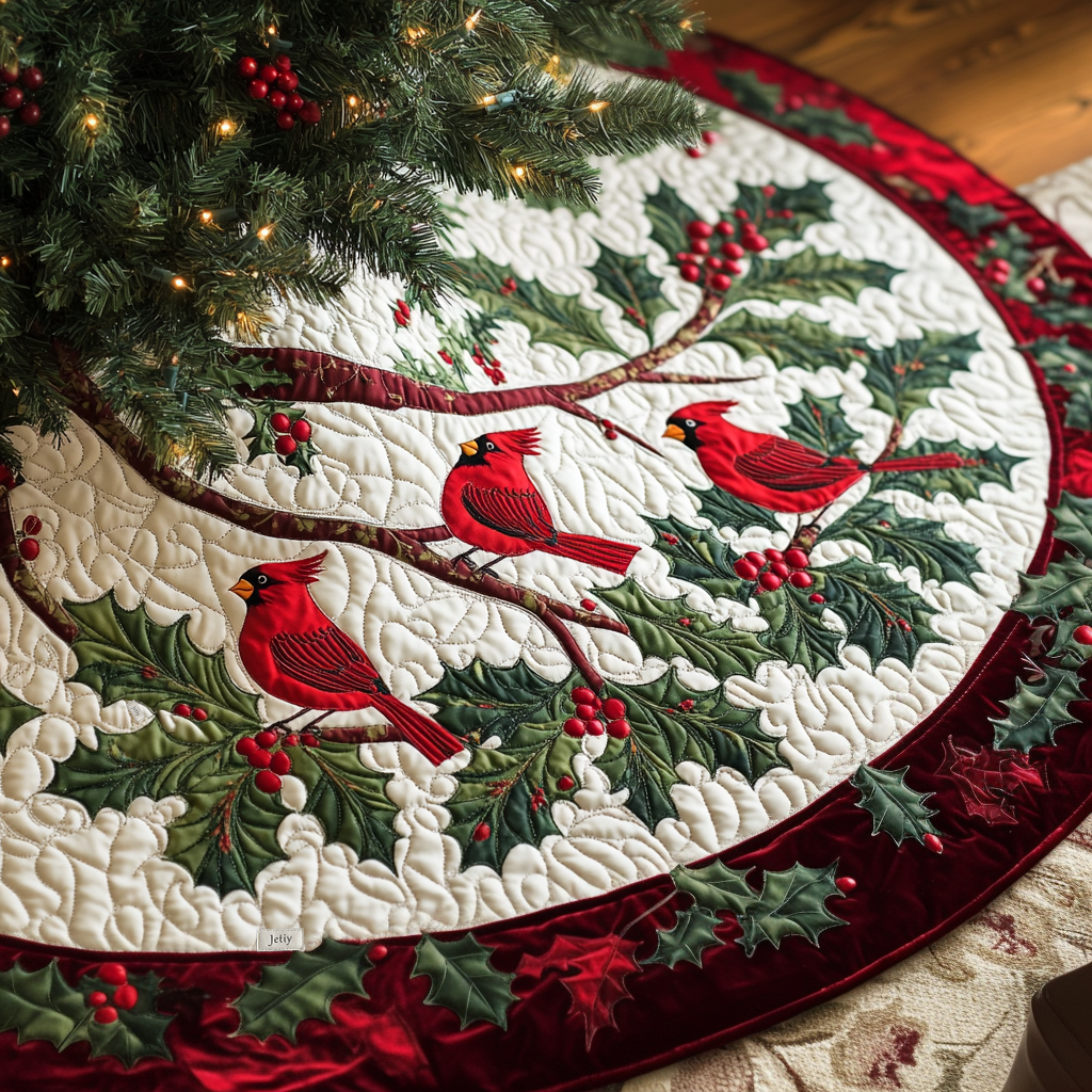 Christmas Cardinal Quilted Christmas Tree Skirt NCU0DV1041 – Vantique