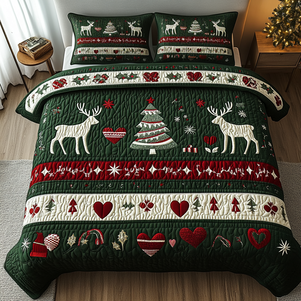 Christmas Heartland 3-Piece Quilted Bedding Set NCU0DK2215 – Vantique