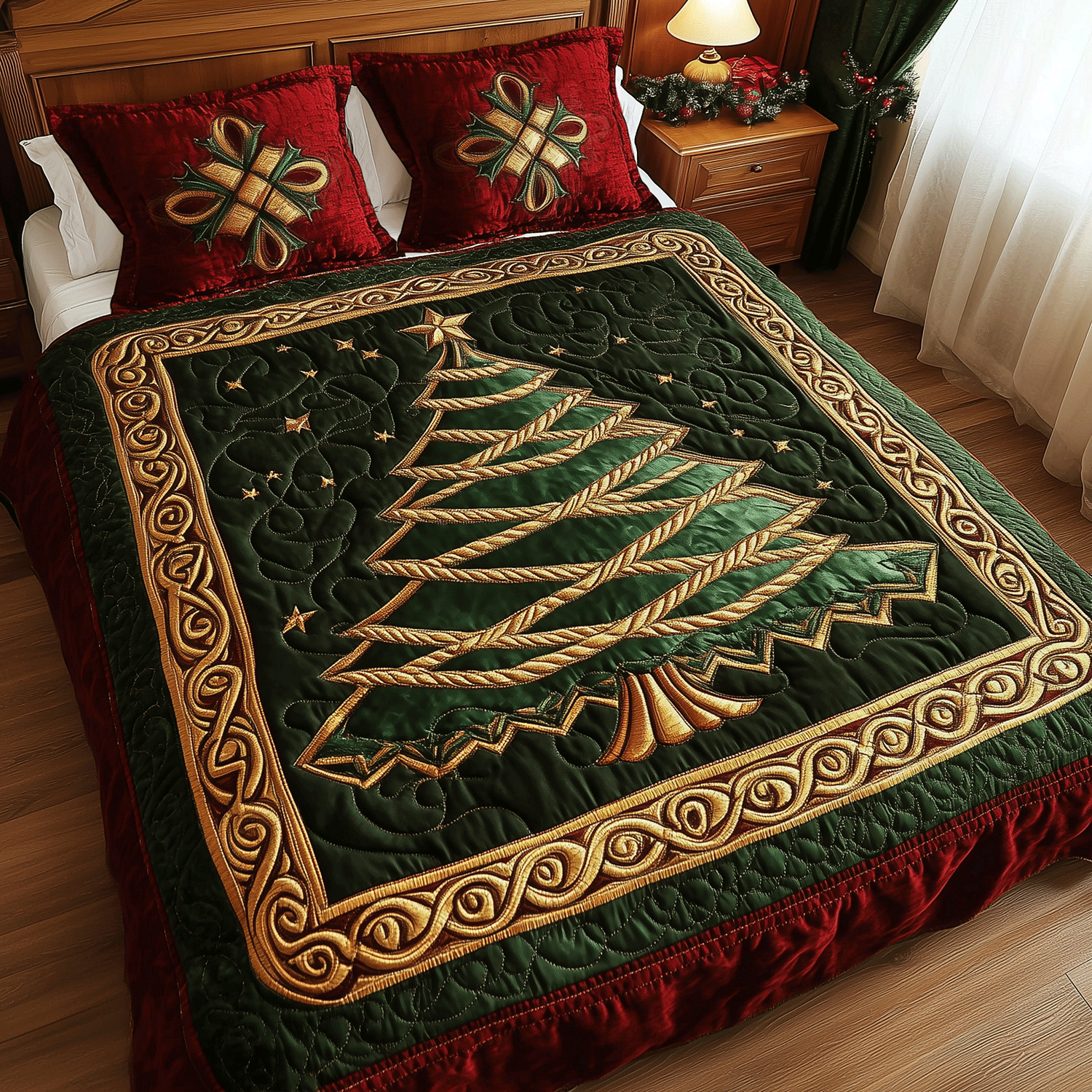 Classic Christmas Tree 3-Piece Quilted Bedding Set NCU0TH2145 – Vantique
