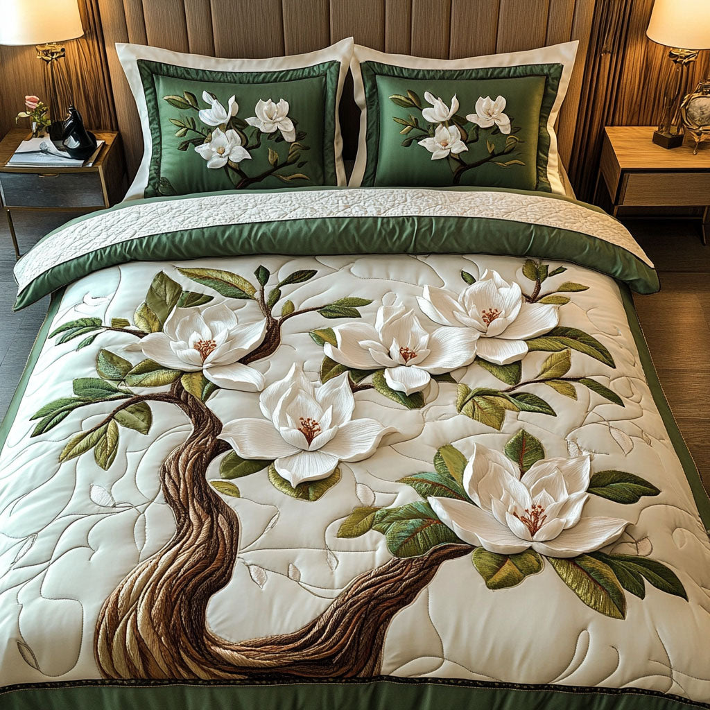 Classic Magnolia Green 3-Piece Quilted Bedding Set NCU0NT6646 – Vantique