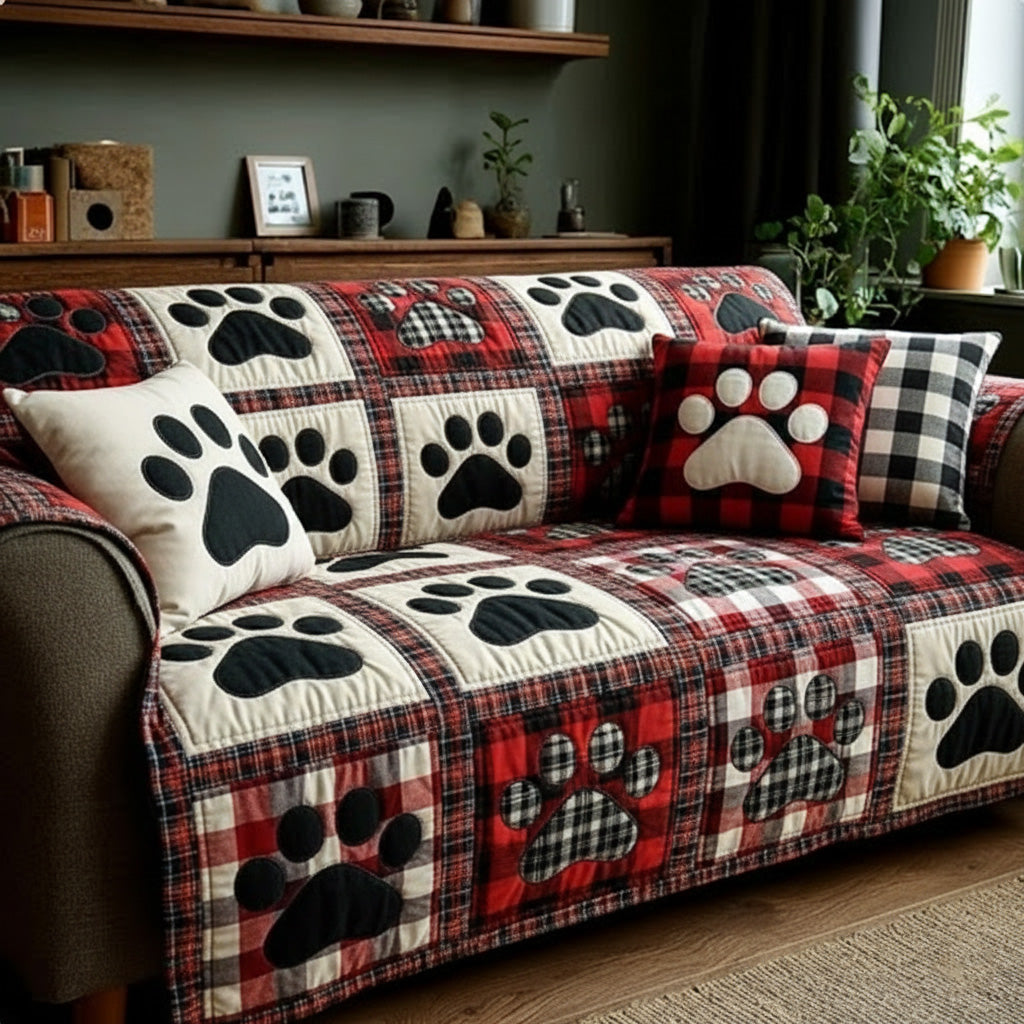 Classic Plaid Love Paw Quilted Sofa Cover NCU0NT11534 – Vantique