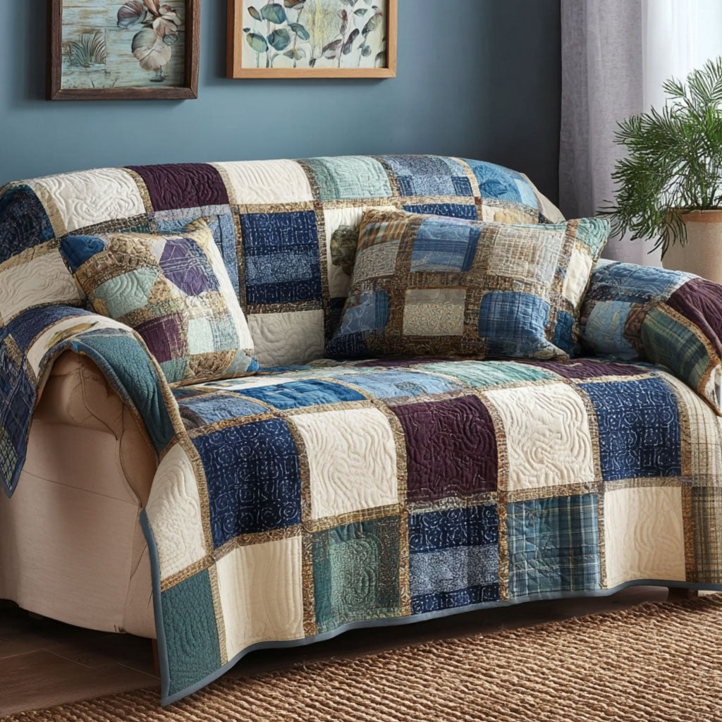 Coastal Patchwork Quilted Sofa Cover NCU0NT12093 – Vantique