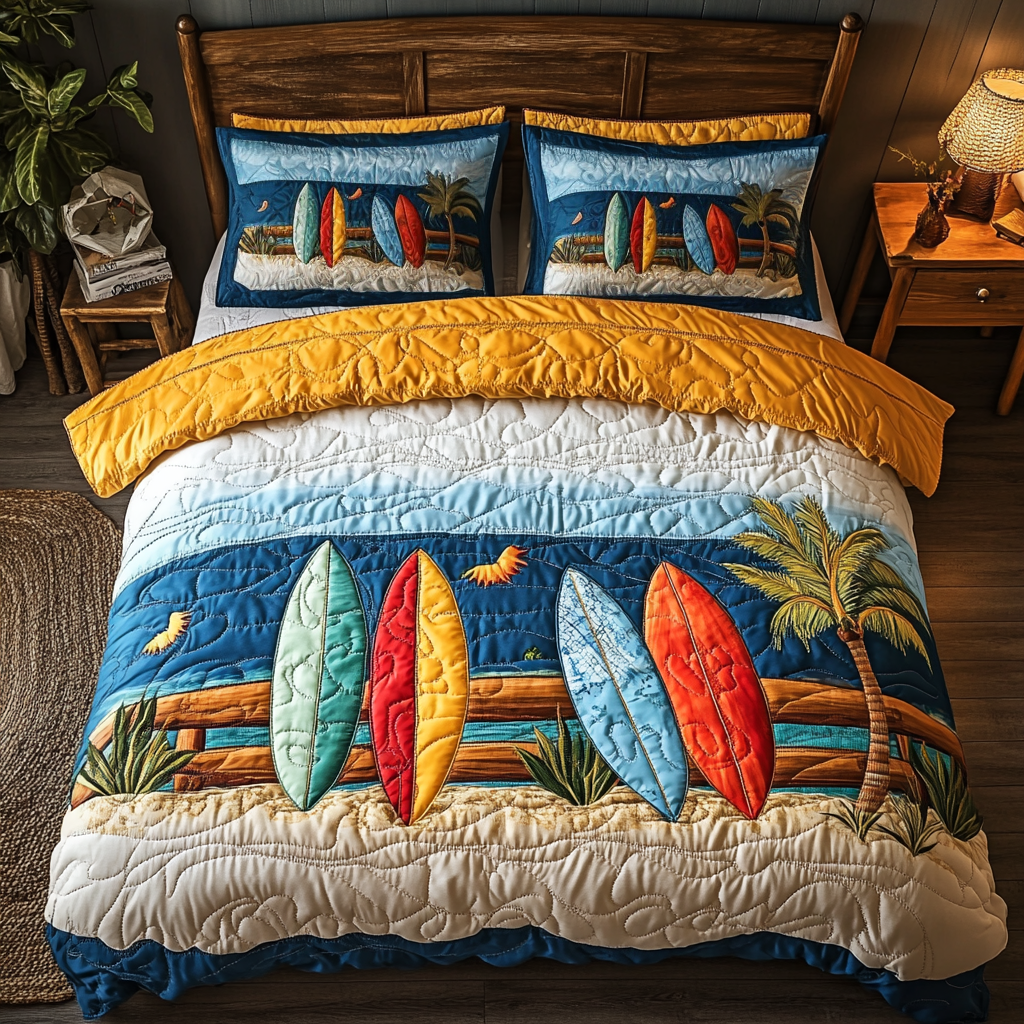 Coastal Surfboard 3-Piece Quilted Bedding Set NCU0DK7541 – Vantique