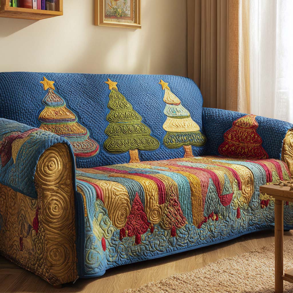 Colorburst Christmas Trees Quilted Sofa Cover NCU0XD1925 – Vantique