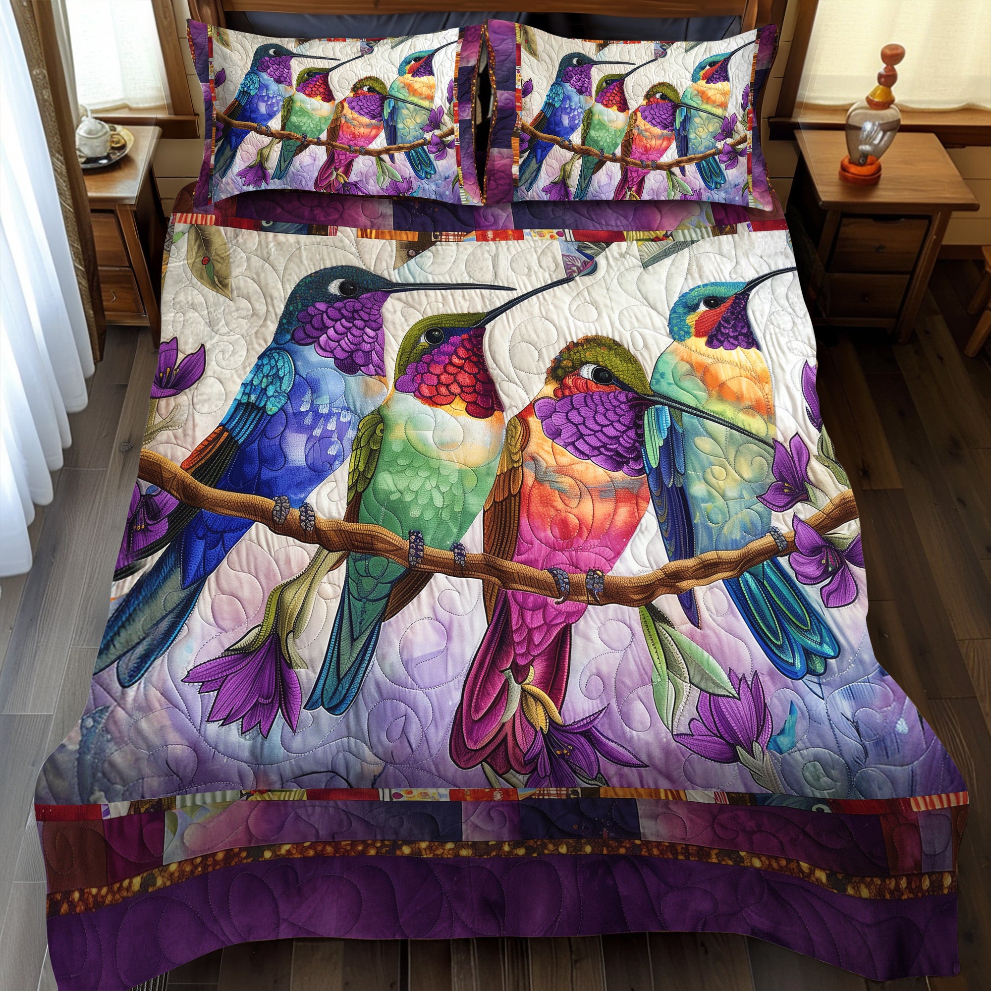 Colorful Hummingbirds 3-Piece Quilted Bedding Set NCU0TH915 – Vantique