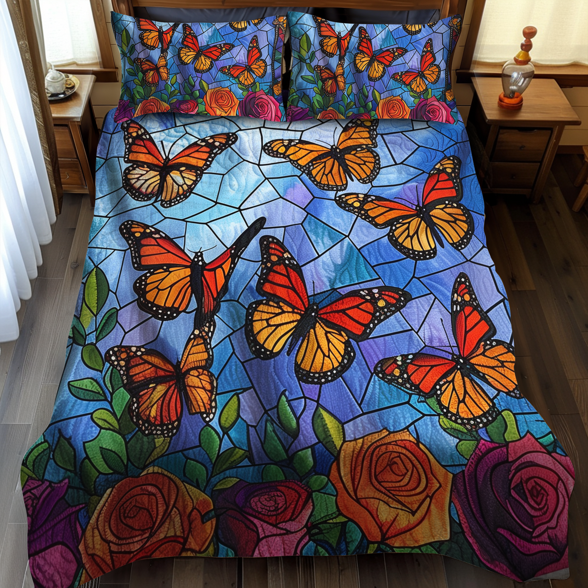 Colorful Monarch Butterflies 3-Piece Quilted Bedding Set NCU0VL031 ...