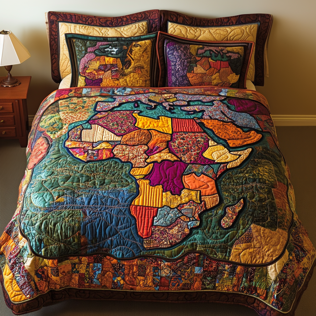 Colorful Africa Map 3-Piece Quilted Bedding Set NCU0VH5713 – Vantique