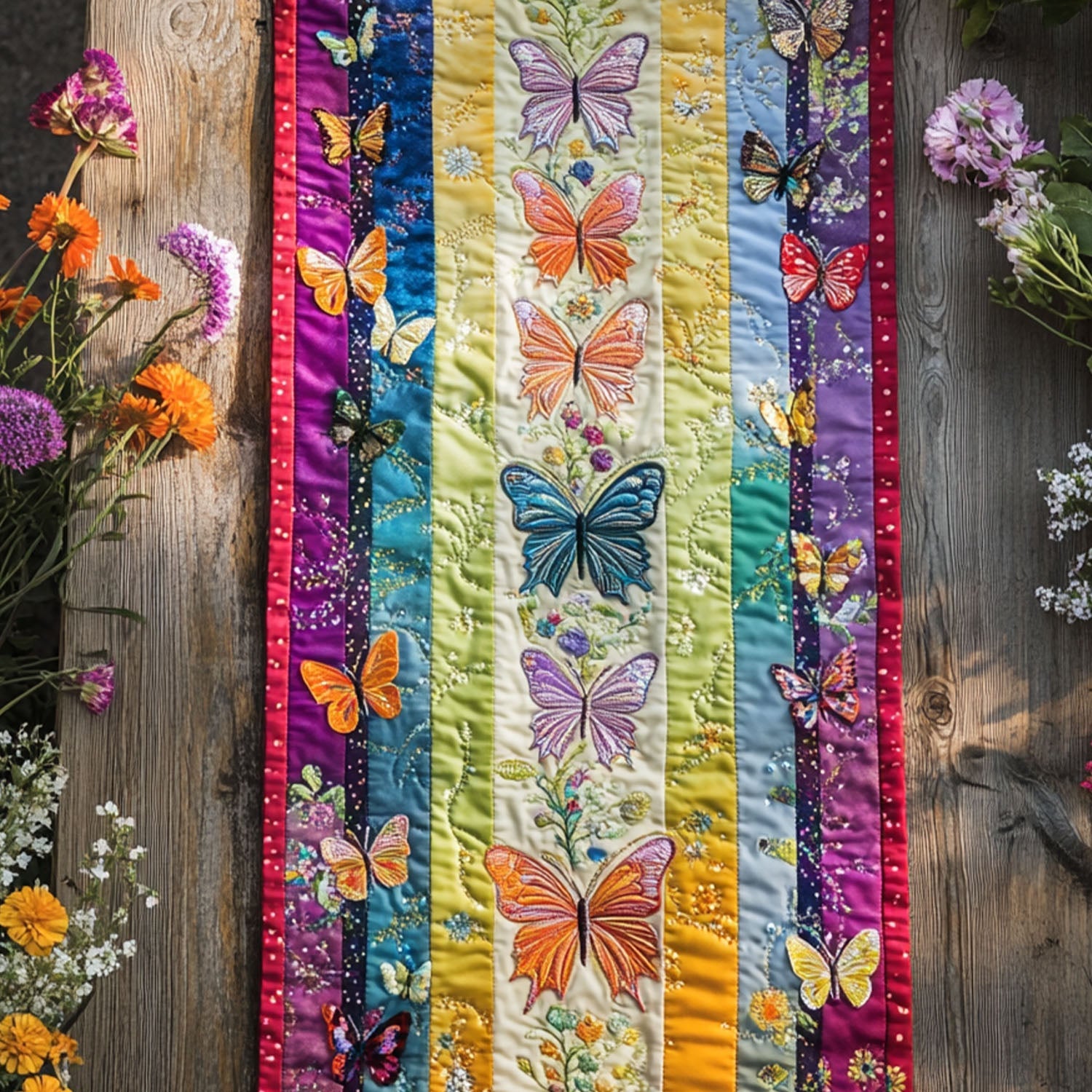Colorful Butterflies Quilted Table Runner NCU0PT5679 – Vantique