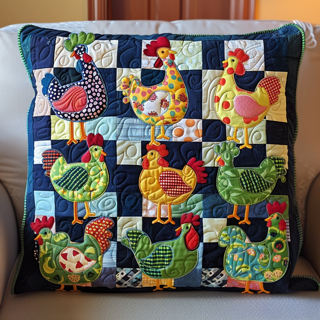Colorful Chickens Quilted Pillow Case NCU0TL543 – Vantique