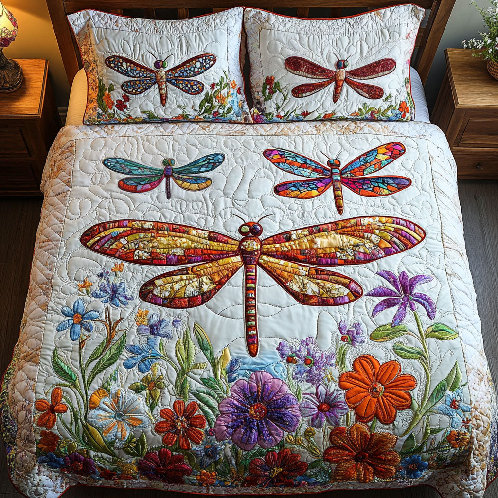 Colorful Dragonfly 3-Piece Quilted Bedding Set NCU0NT3113 – Vantique