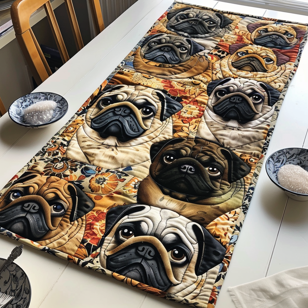 Colorful Pugs Quilted Table Runner NCU0VL174 – Vantique