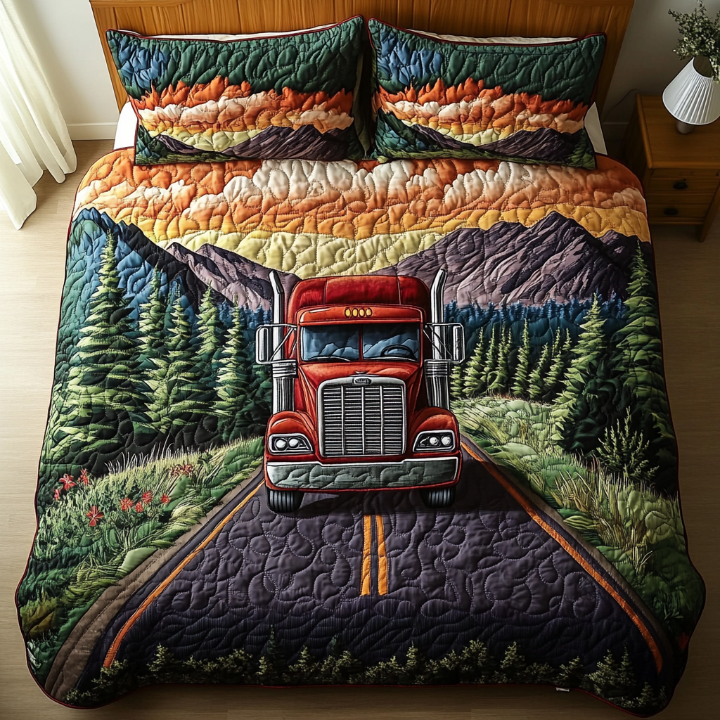 Container Truck Journey 3-Piece Quilted Bedding Set NCU0DK7620 – Vantique