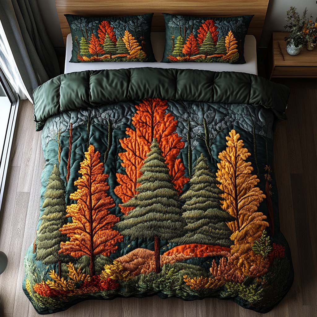 Copper Leaves 3-Piece Quilted Bedding Set NCU0NT8531 – Vantique