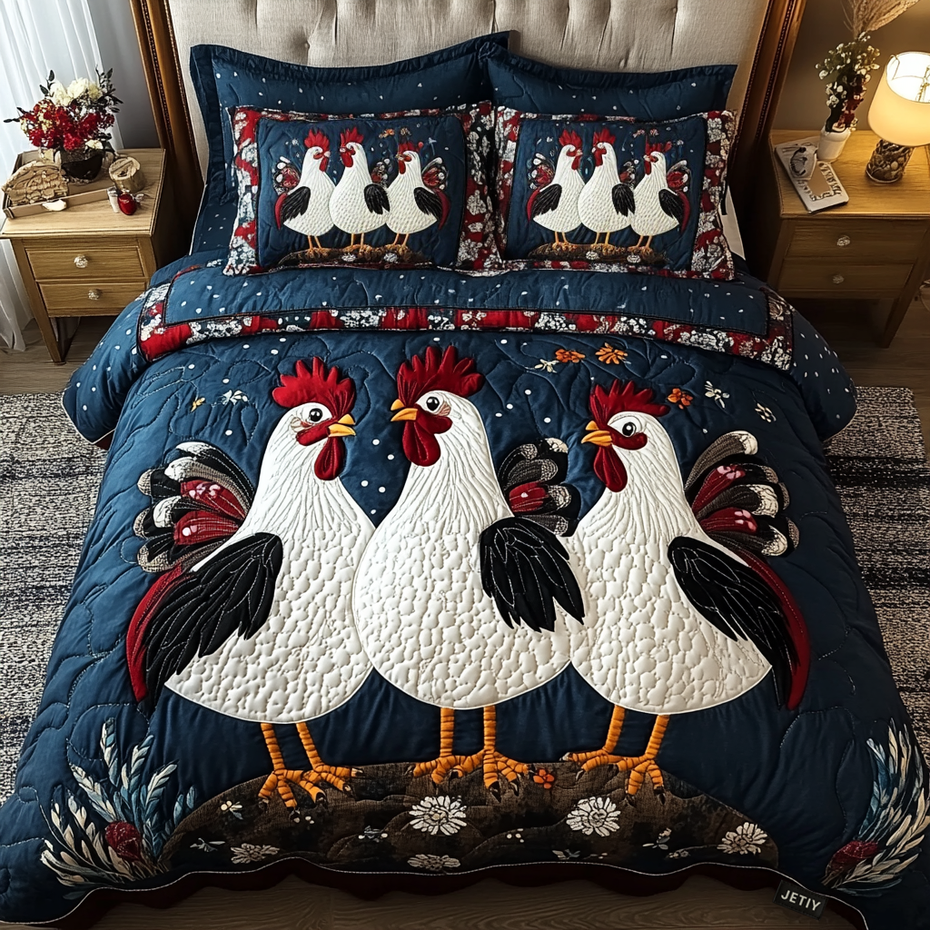 Country Chickens 3-Piece Quilted Bedding Set NCU0DK2345 – Vantique
