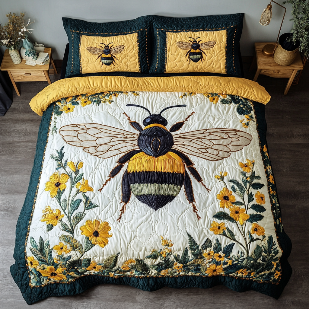 Cozy Bee Bloom 3-Piece Quilted Bedding Set NCU0VH5528 – Vantique
