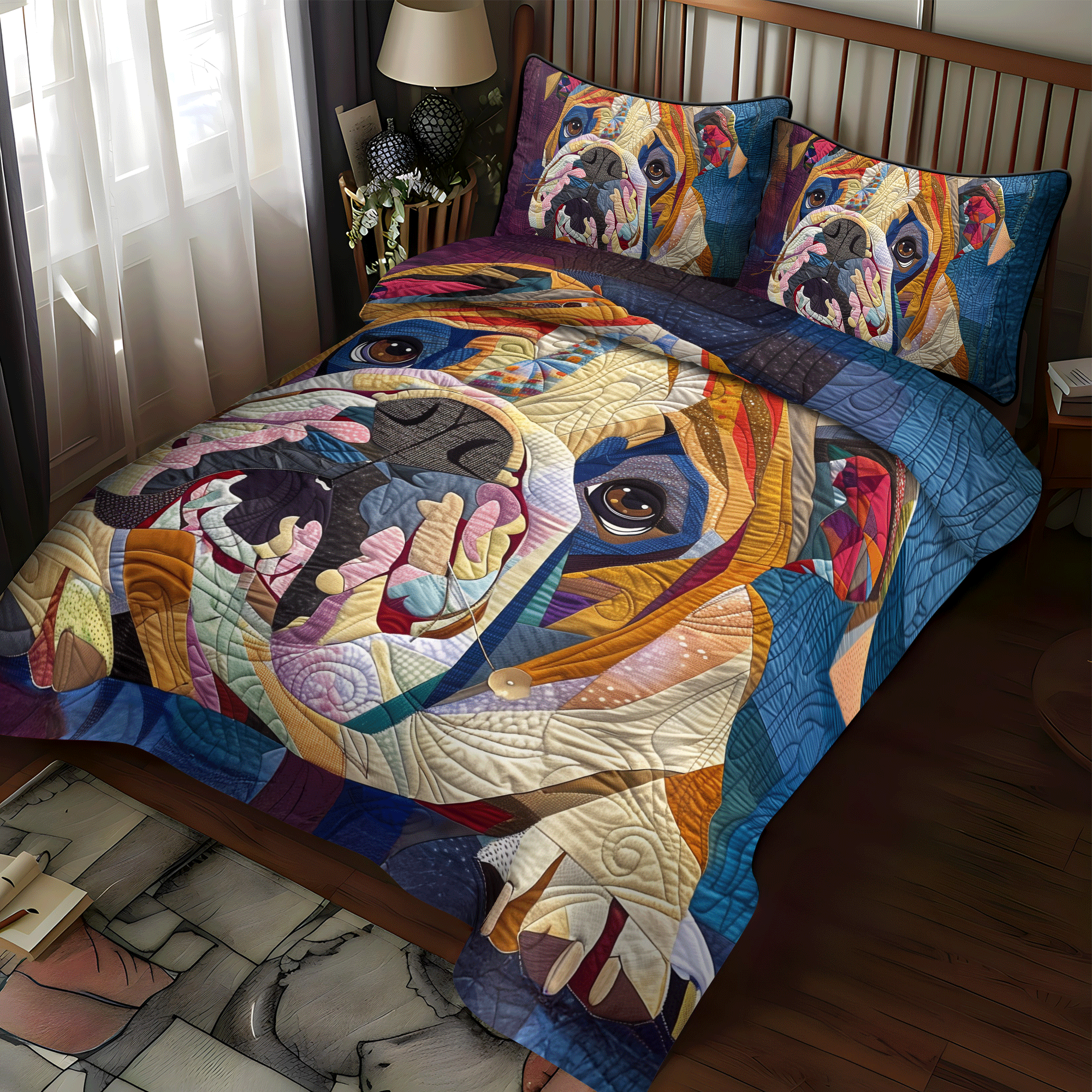 Cozy Bulldog 3-Piece Quilted Bedding Set NCU0DV1677 – Vantique